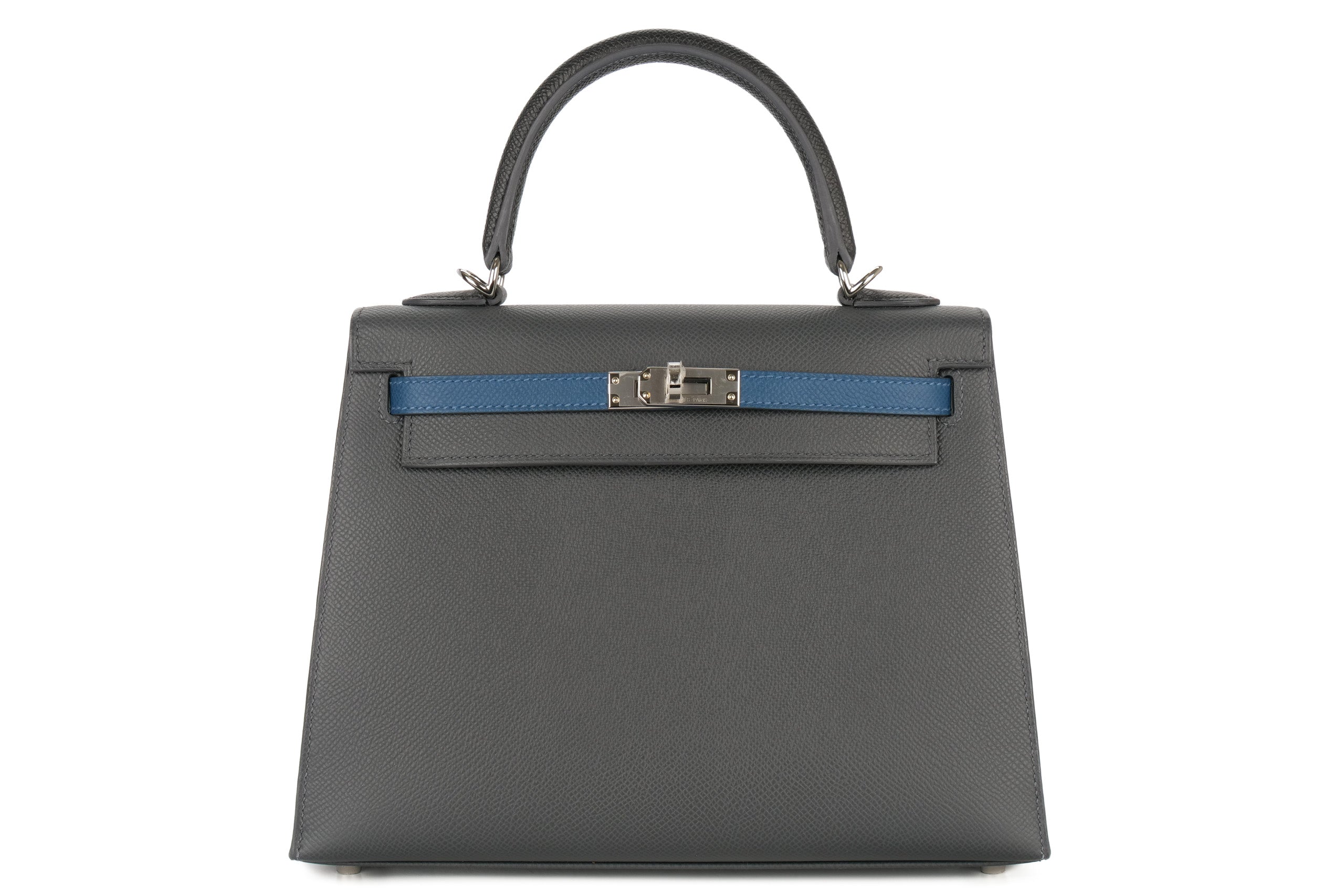 Hermès Kelly 25 Epsom / Tri Colour Ardoise / Black / Deep Blue PHW ...